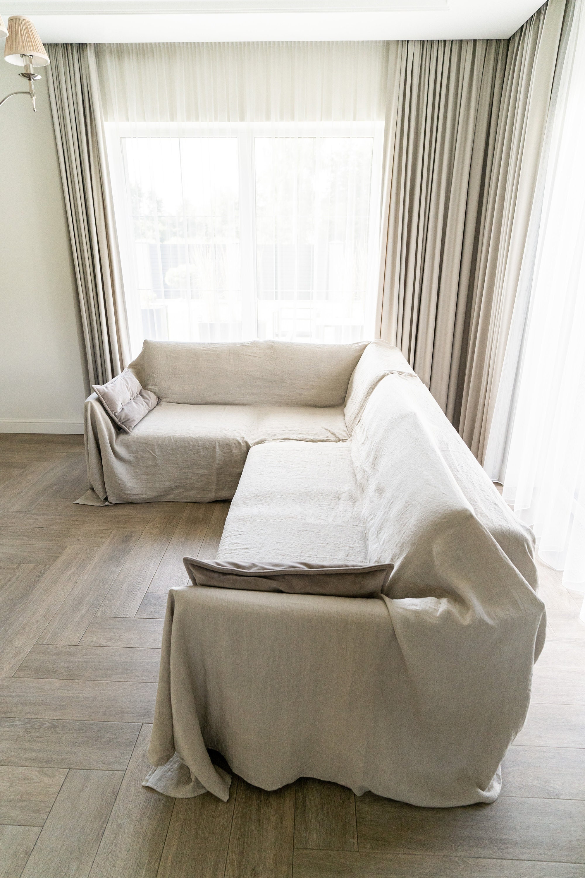 Linen L-shaped Sofa Cover - Corner Couch Cover - Custom Sectional Couch ...