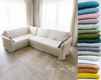 Linen Couch Cover for L Shape Sofa Parts, Sectional Sofa Cover, Loose ...