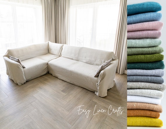 L shaped linen sofa store