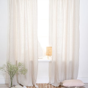 Stonewashed Linen Back Tab Curtain - Semi Sheer Linen Drape for Bedroom ...