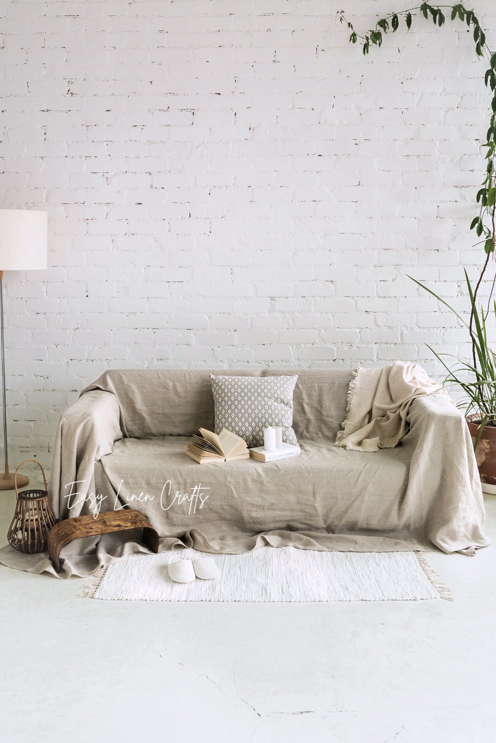 Linen Sofa Cover, Loose Couch Slipcover, Custom Sofa Slipcover ...