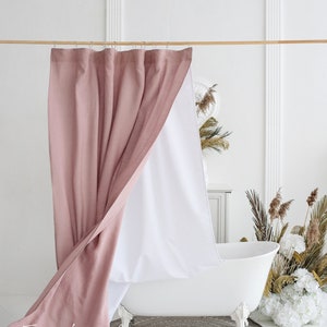 Waterproof Linen Shower Curtain Panel, Wide Linen Shower Drape With ...