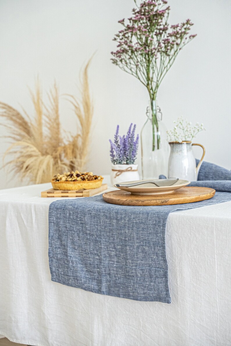Linen Table Runner. Washed Soft Linen Table Runner in Blue. - Etsy
