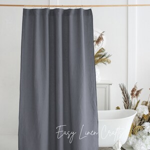 Waterproof Linen Shower Curtain Panel, Wide Linen Shower Drape With ...