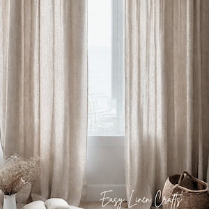 Stonewashed Linen Back Tab Curtain - Semi Sheer Linen Drape for Bedroom ...