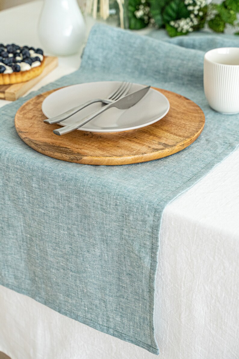 Linen Table Runner. Green Kitchen Decor Table Runner. - Etsy