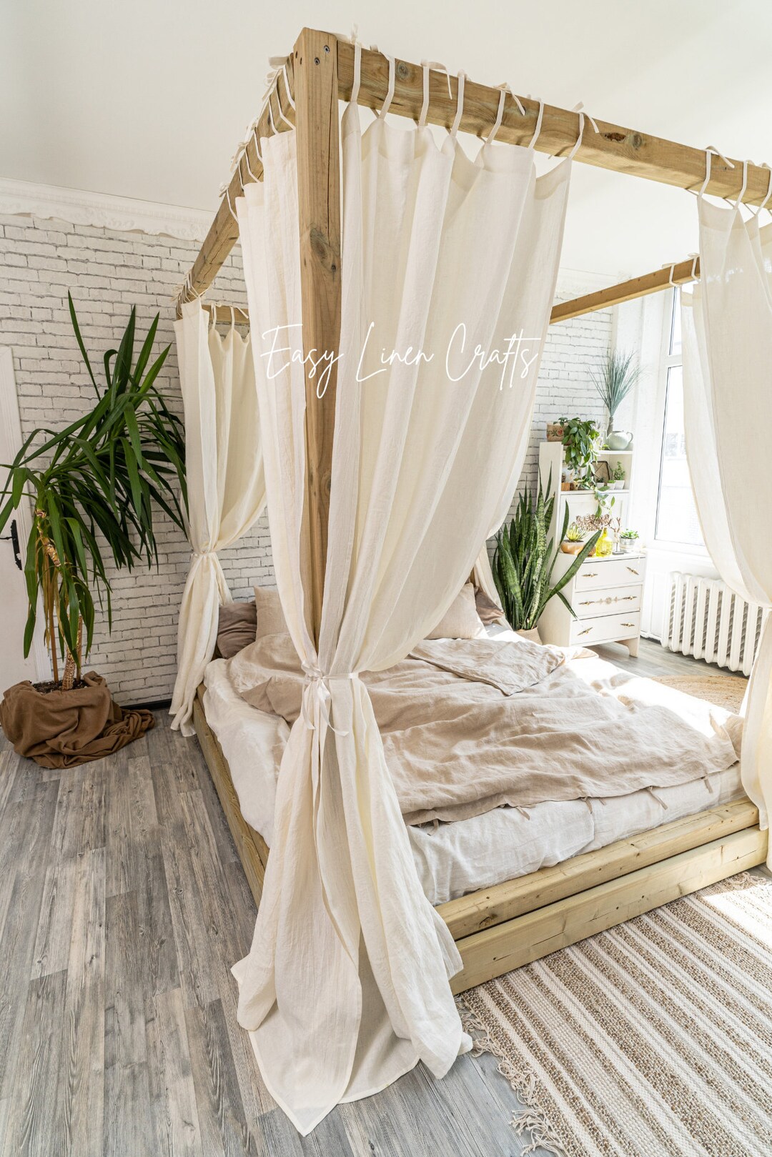 Tie Top Linen Curtain Canopy Bed Curtain Bed Canopy Drape Linen Drape ...