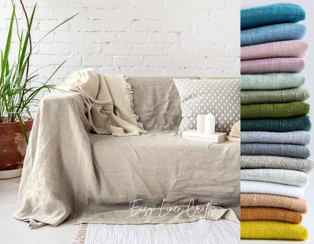 Linen Couch Cover, Sofa Cover, Natural Linen Loveseat Cover, Linen ...