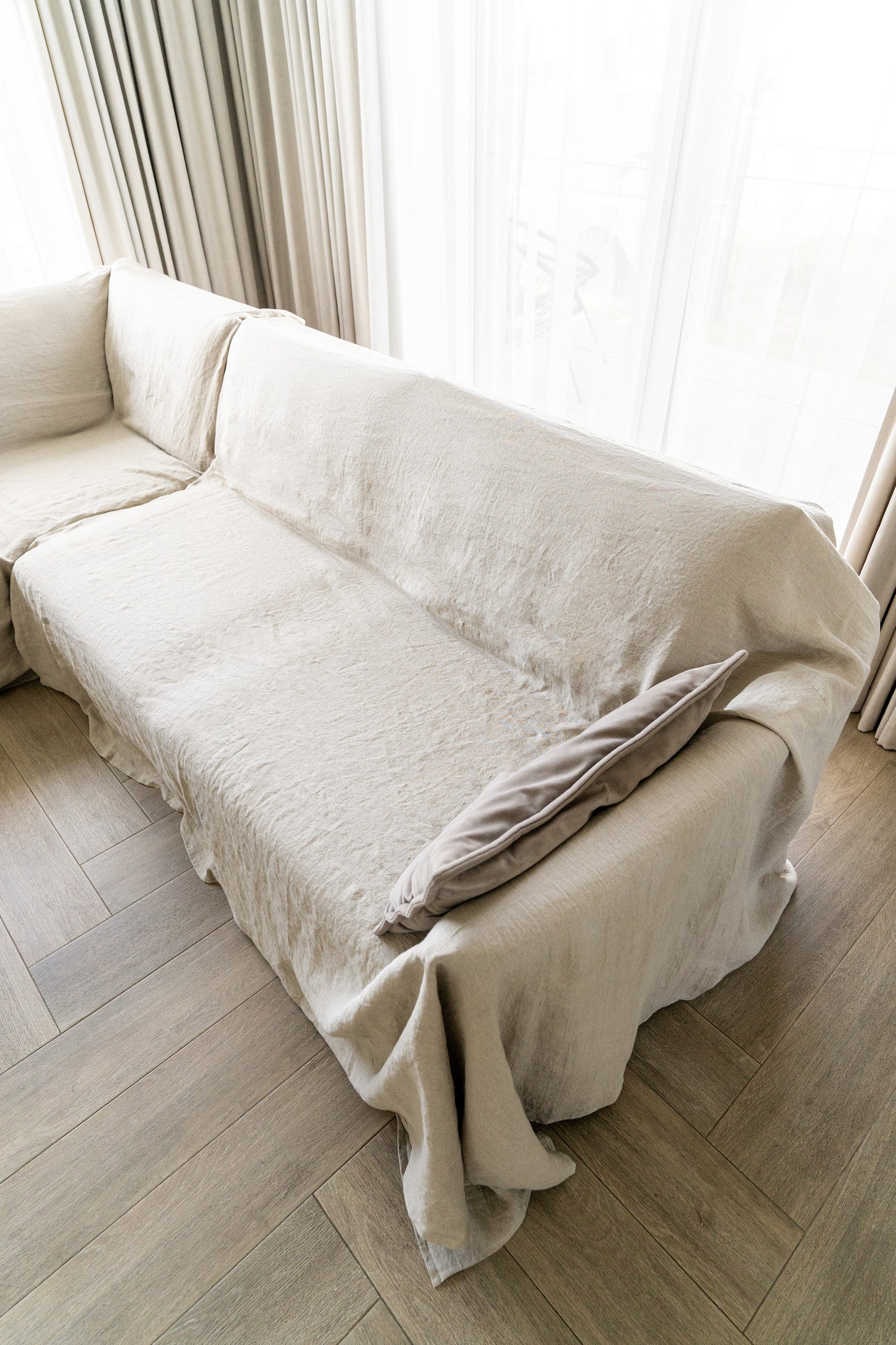 Linen L-shaped Sofa Cover - Corner Couch Cover - Custom Sectional Couch ...