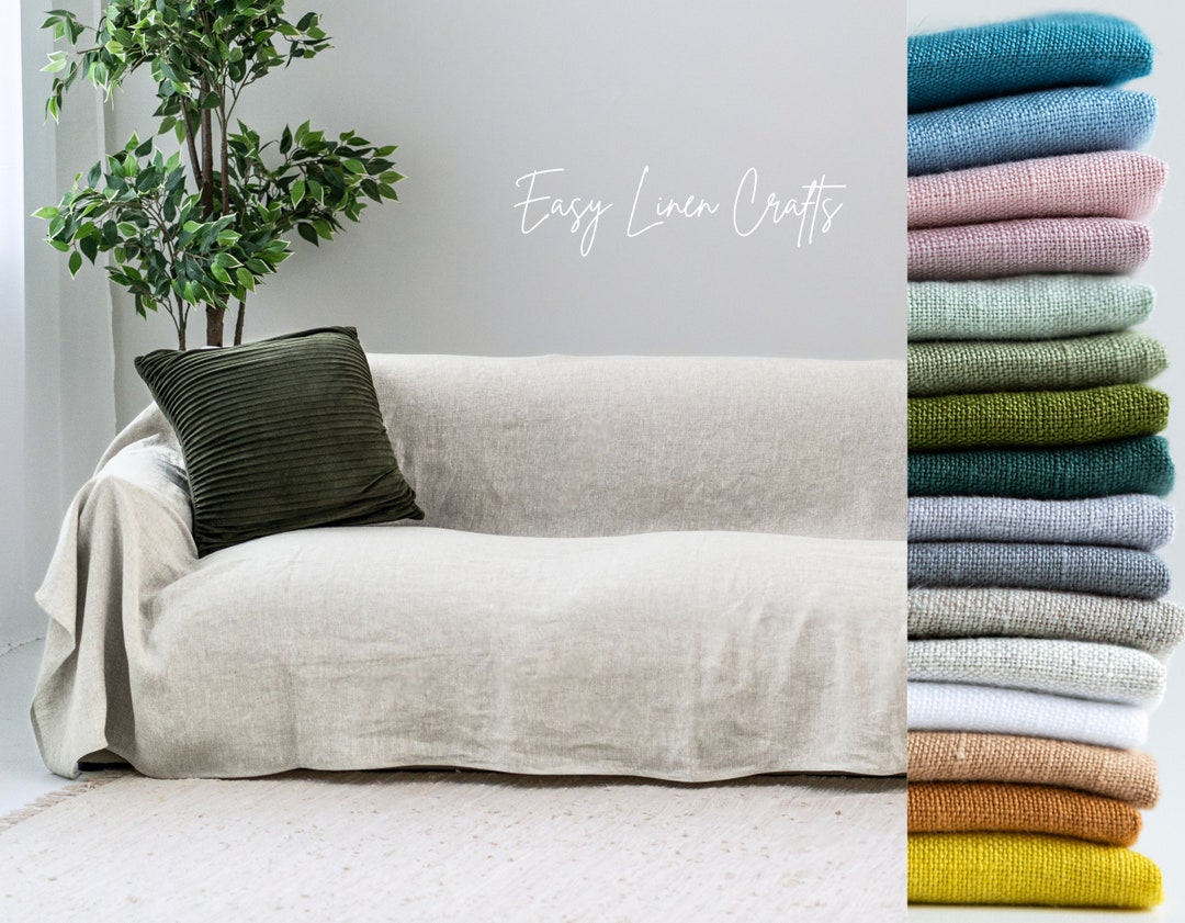 Sofa Cover, Linen Couch Slipcover, Stonewashed Natural Linen Couch ...