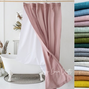 Waterproof Linen Shower Curtain Panel, Wide Linen Shower Drape With ...
