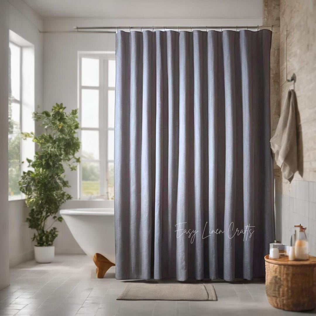 Waterproof Linen Shower Curtain Panel, Wide Linen Shower Drape With ...