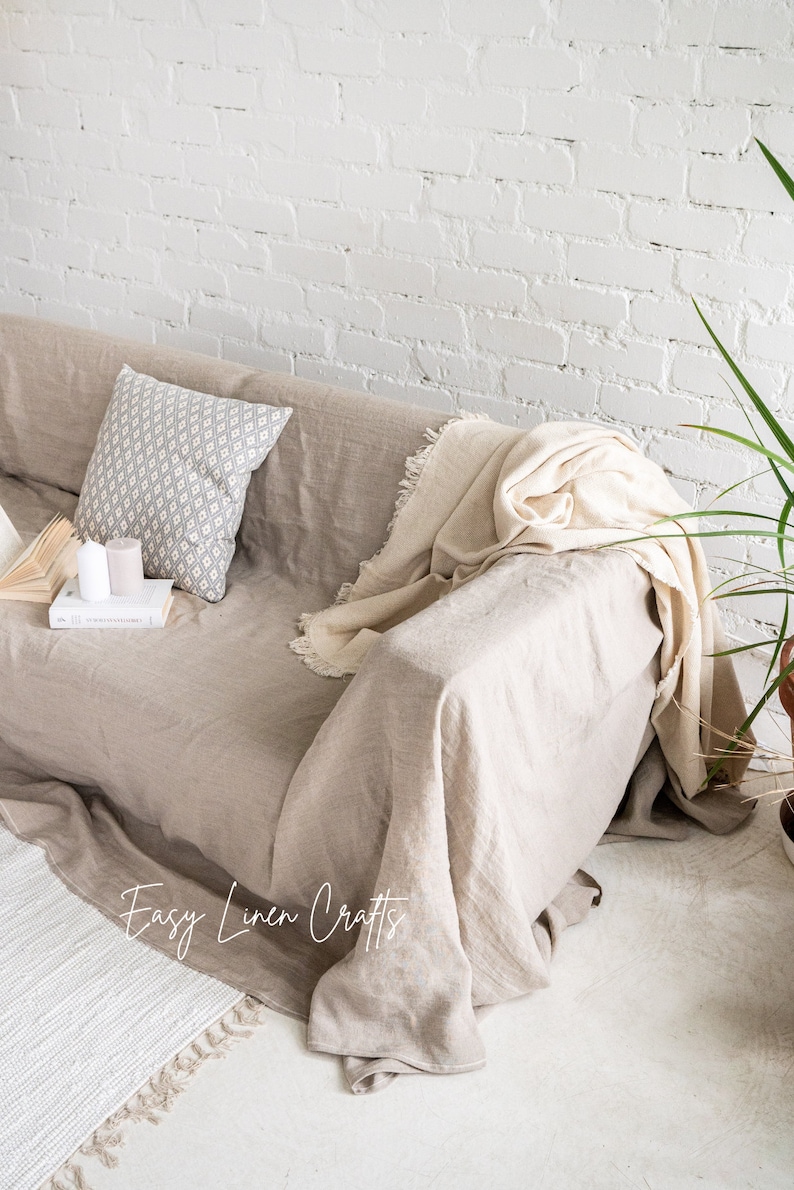 Linen Sofa Cover, Loose Couch Slipcover, Custom Sofa Slipcover ...
