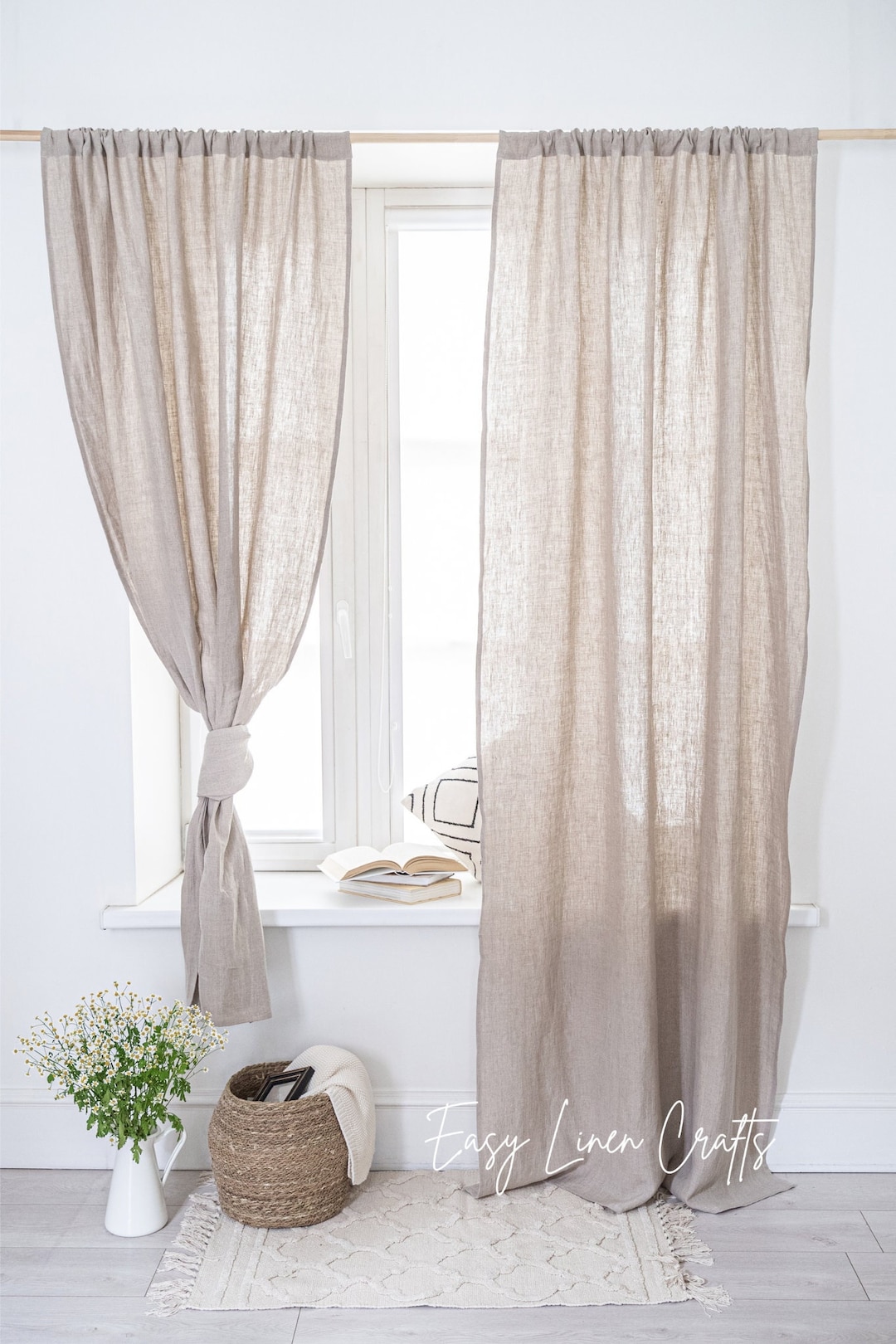 Tende in lino naturale - Set di 2 tende con tasca per asta per ...