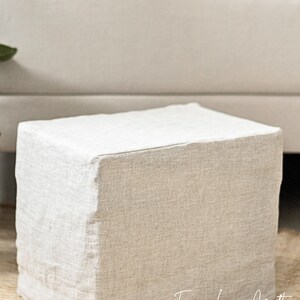Linen Ottoman Cover, Custom Fitted Linen Pouf Cover, Footstool ...