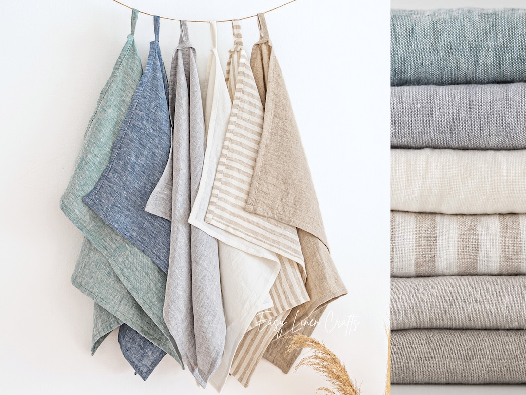 Stone Washed Linen Tea Towels Set of 5 - Natural Linen Kitchen Towels ...