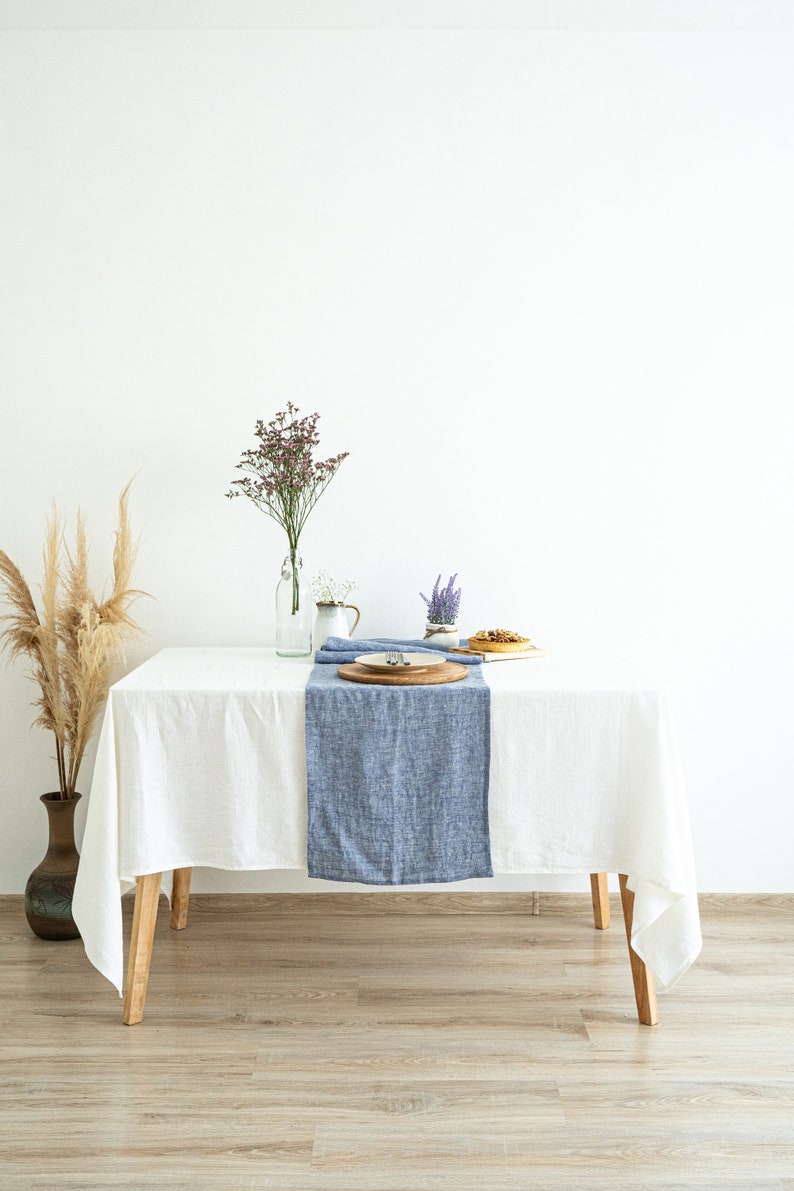 Linen Table Runner. Washed Soft Linen Table Runner in Blue. - Etsy