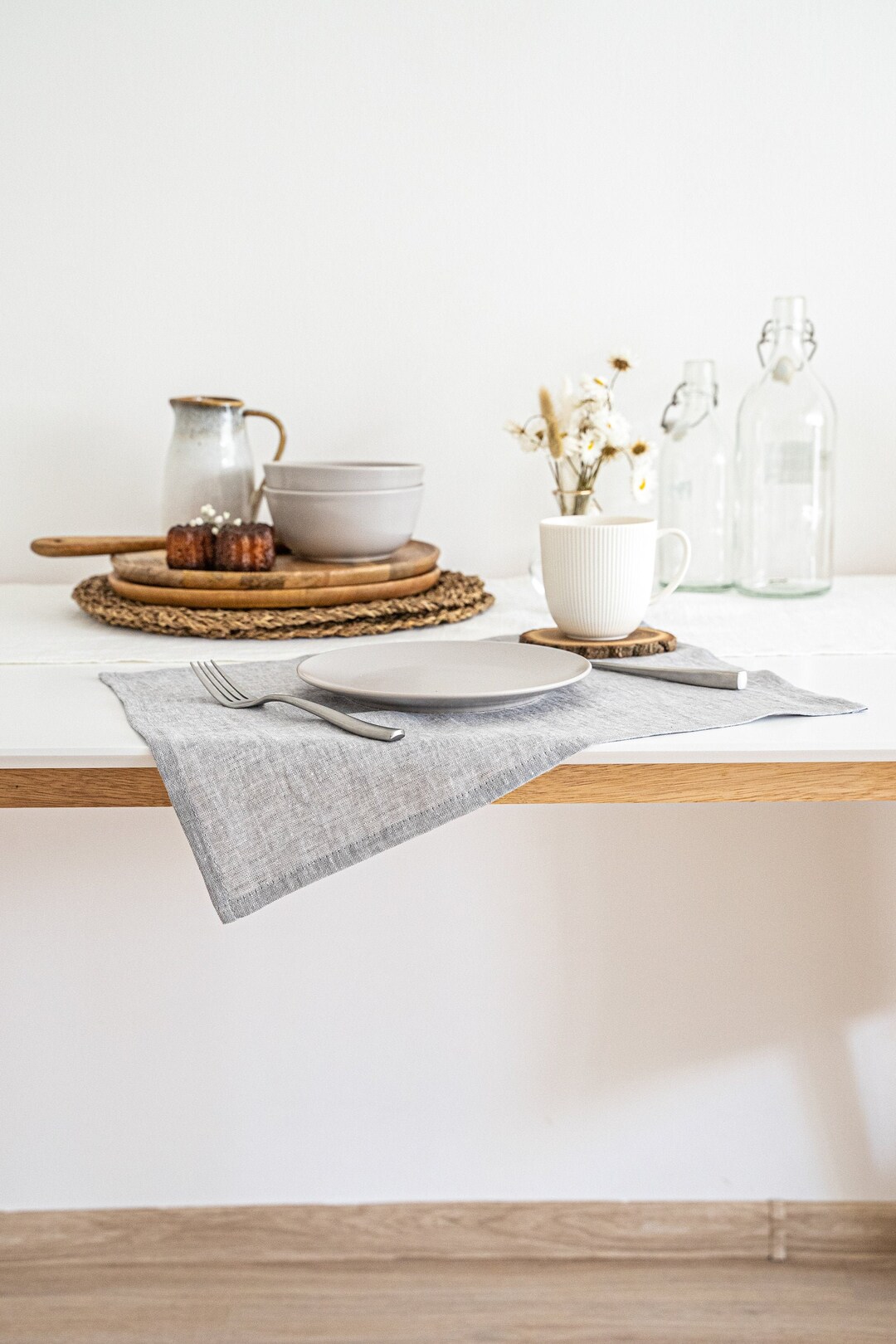 Natural Linen Placemats - Set of Washed Fabric Place Mats for Dining ...