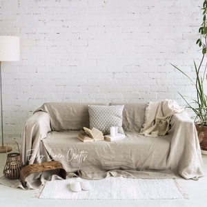 Linen Sofa Cover - Elegant Natural Linen Slipcover - Loose Couch Cover ...