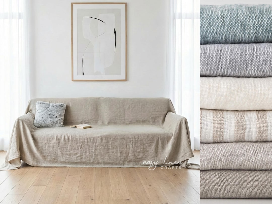 Linen Sofa Cover, Washable Loose Fit Couch Slipcover, Custom Sofa ...
