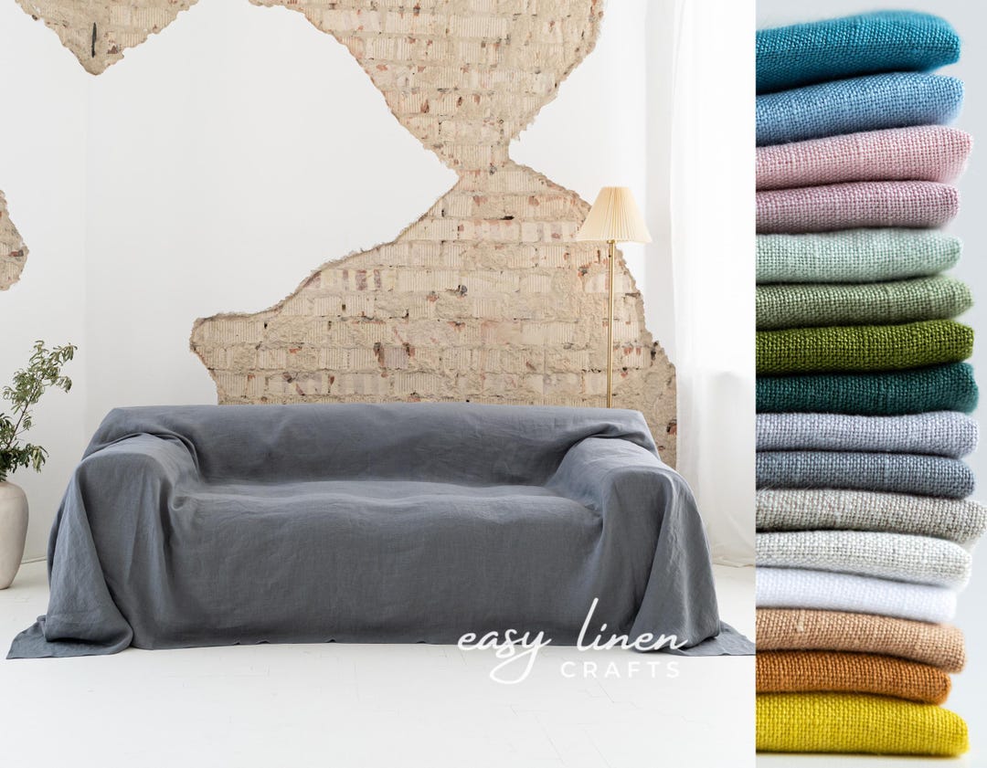 Linen Couch Cover, Seamless Linen Sofa Cover, Linen Slipcover, Loveseat ...