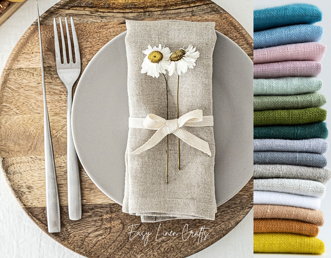 Set of Natural Linen Napkins - Bulk Cloth Set for Dining - Table ...