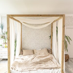 Canopy Bed Curtains, Set of 2 off White Linen Bed Drapes, Linen Bed ...