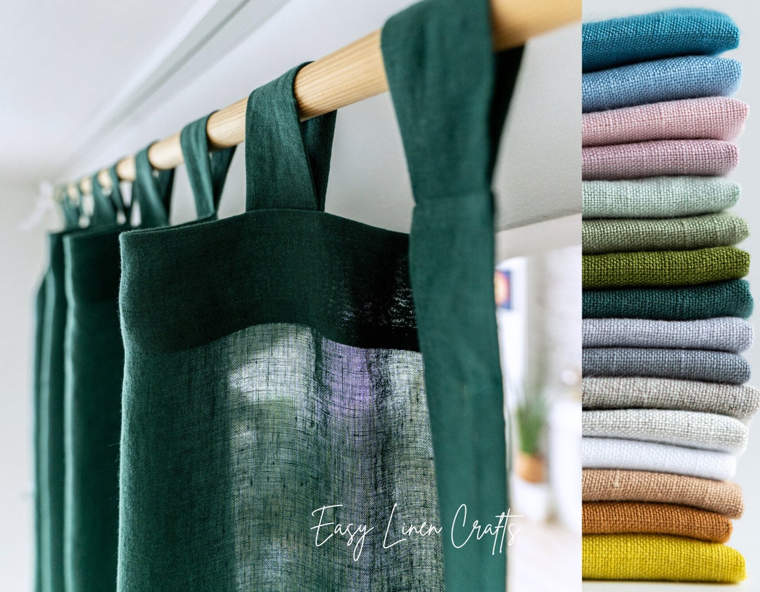 Linen Curtain Panel Tab Top - Semi Sheer Curtain - Extra Long Drape ...