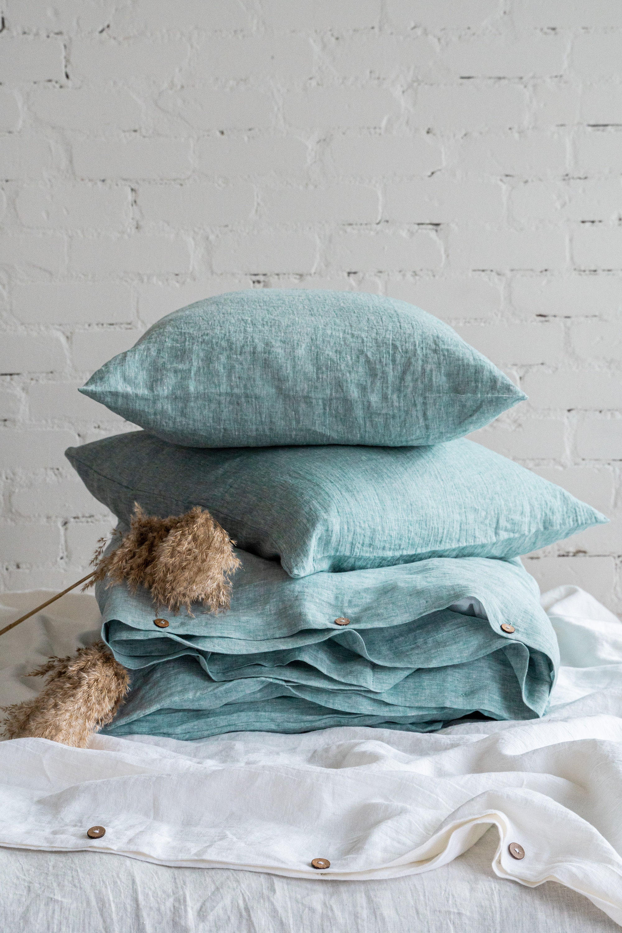 Green Linen Duvet Cover and Two Pillowcases. Linen Duvet Set. | Etsy