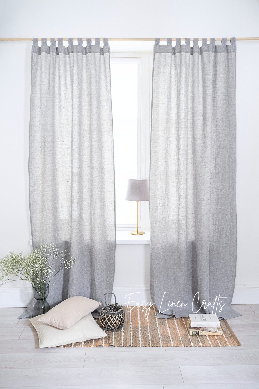 Tab Top Linen Curtains - Set of 2 Panels Semi Sheer Drapes - Extra Long ...