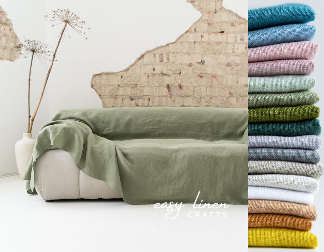 Linen Couch Cover, Seamless Linen Sofa Cover, Linen Slipcover, Loveseat ...
