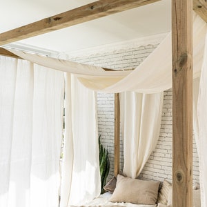 Canopy Bed Curtains, Set of 2 off White Linen Bed Drapes, Linen Bed ...