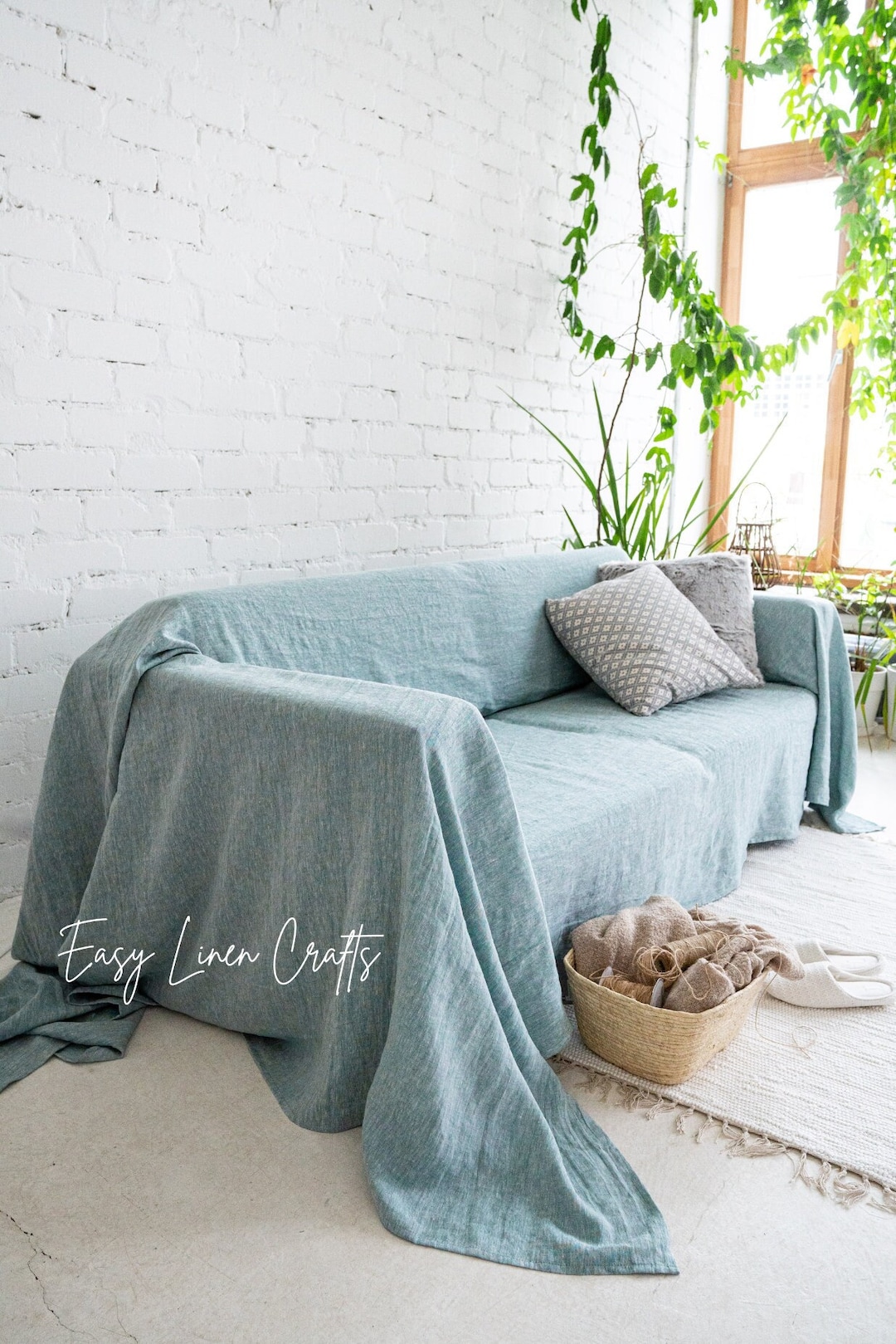 Linen Sofa Slipcover, Custom Couch Cover, Natural Linen Couch Slipcover ...