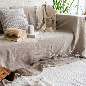 Linen Sofa Cover - Elegant Natural Linen Slipcover - Loose Couch Cover ...