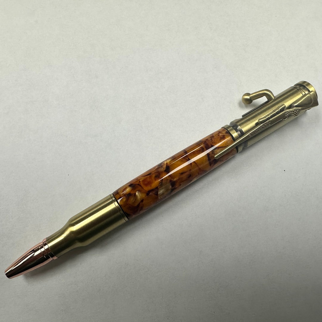 Brass Bolt-action Ballpoint Pen With Acrylic Barrel - Etsy