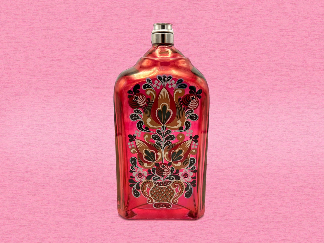 Vintage Red Glass Apothecary Bottle With Hand-painted Rosemaling ...