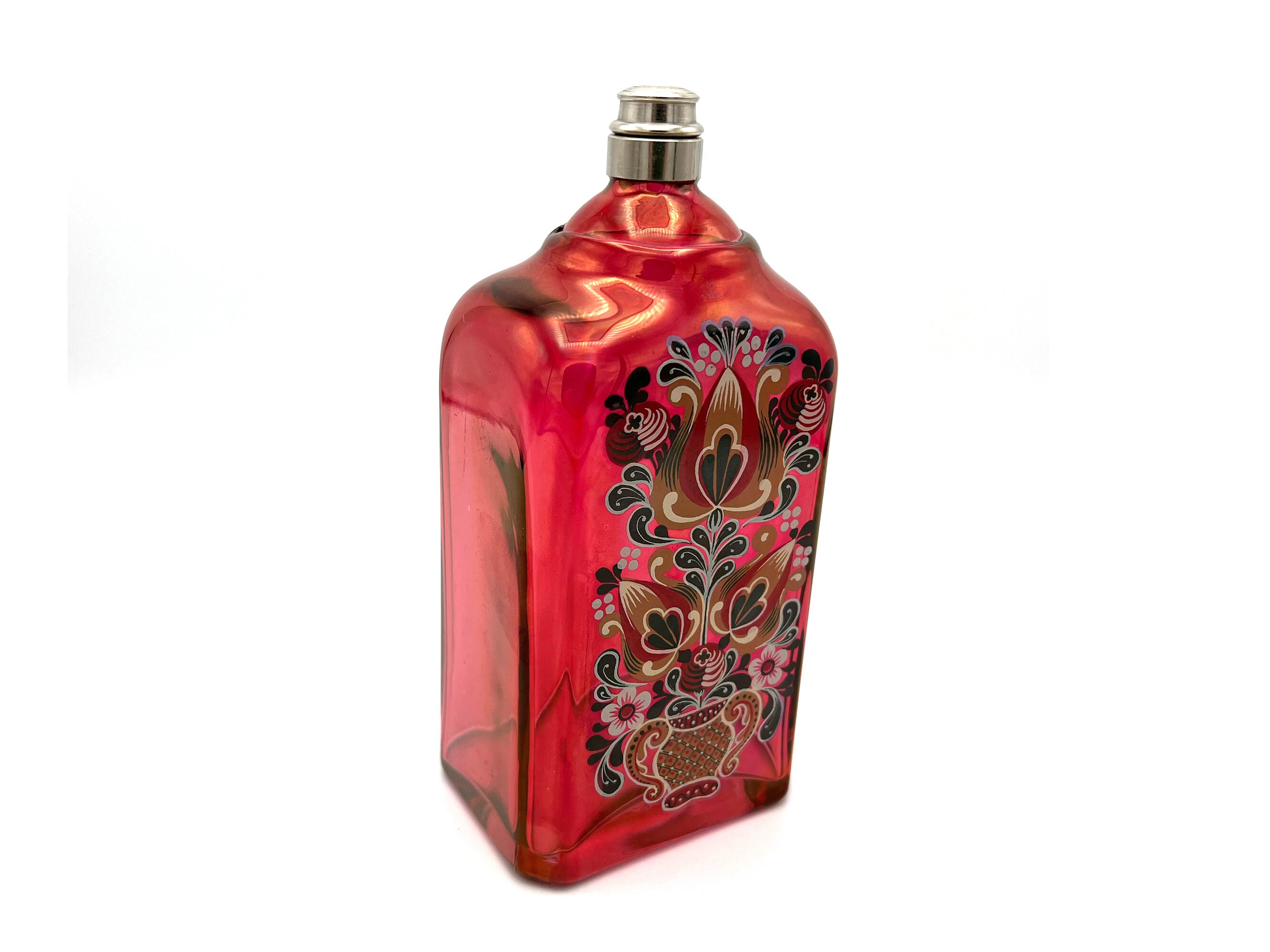 Vintage Red Glass Apothecary Bottle With Hand-painted Rosemaling ...