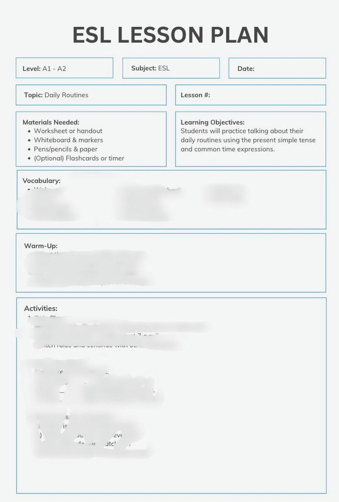 Daily Routines ESL Lesson Plan – A1 A2 Beginner English – Speaking ...