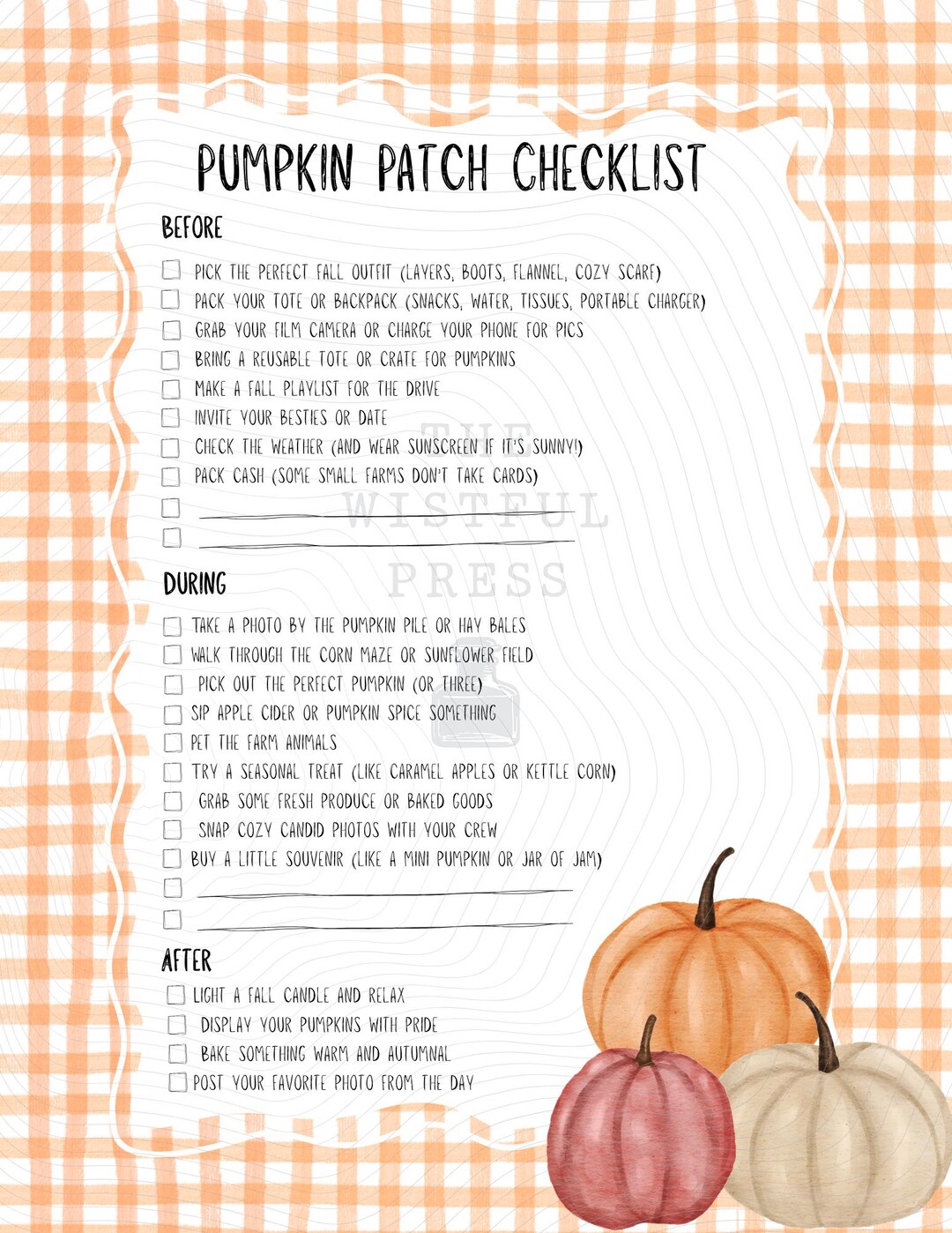 Pumpkin Patch Checklist Printable | Fall Bucket List (digital Download ...