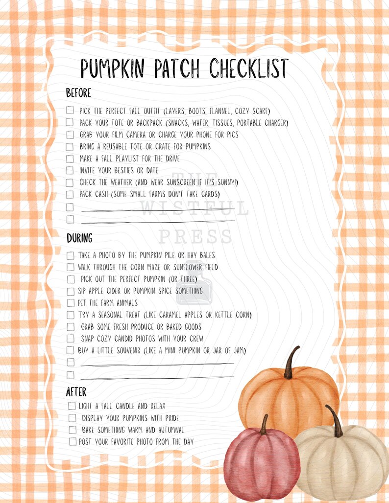 Printable Pumpkin Patch Checklist | Fall Bucket List | Autumn ...