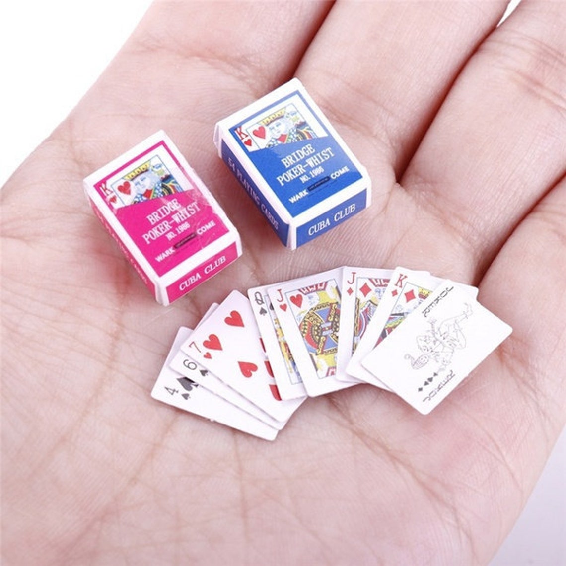 Realistic Dollhouse Miniature poker playing Cards 2 sets and | Etsy