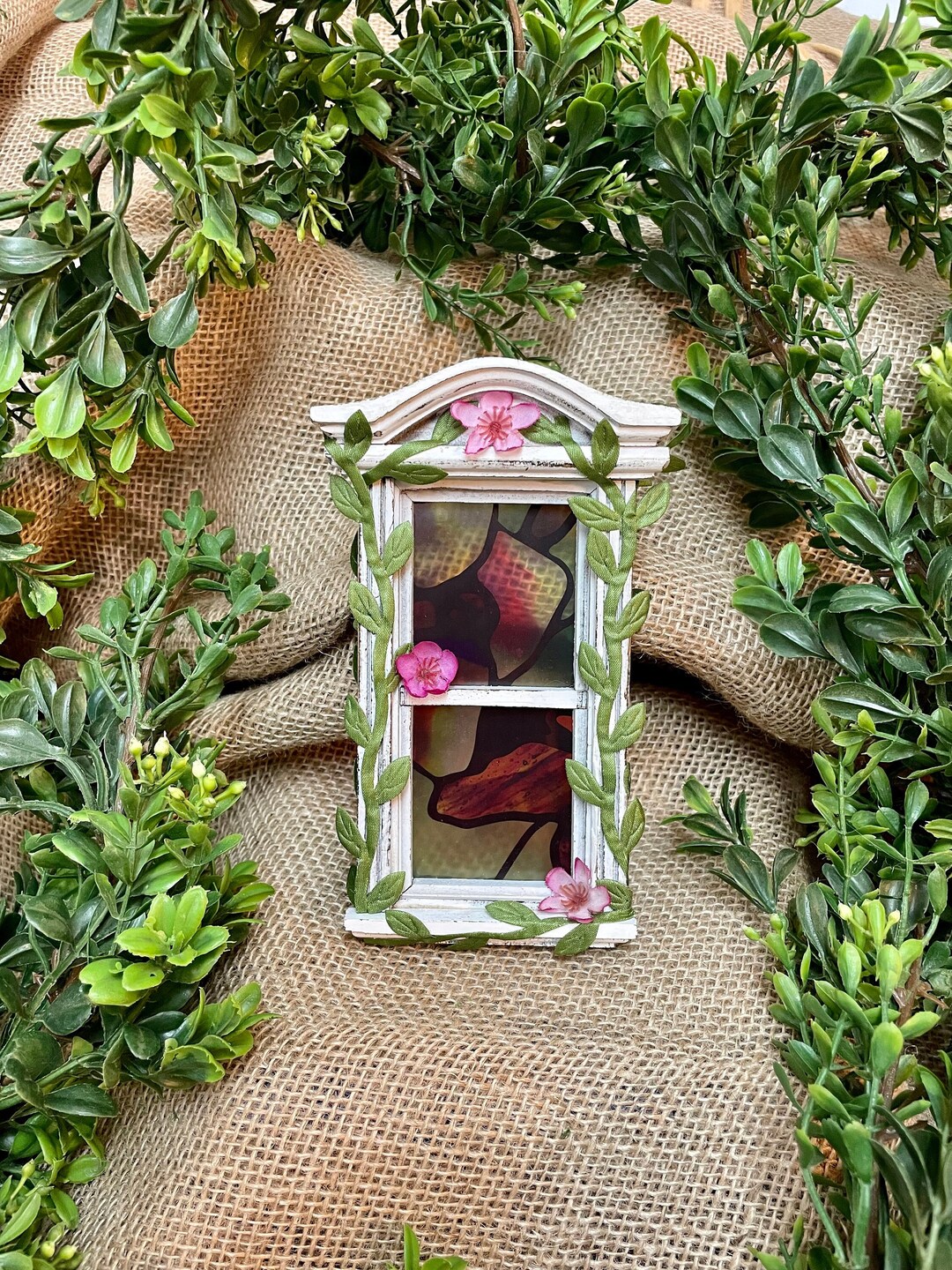 Fairy Garden Window, Fairy Tree Window, Miniature Stained Glass Window ...