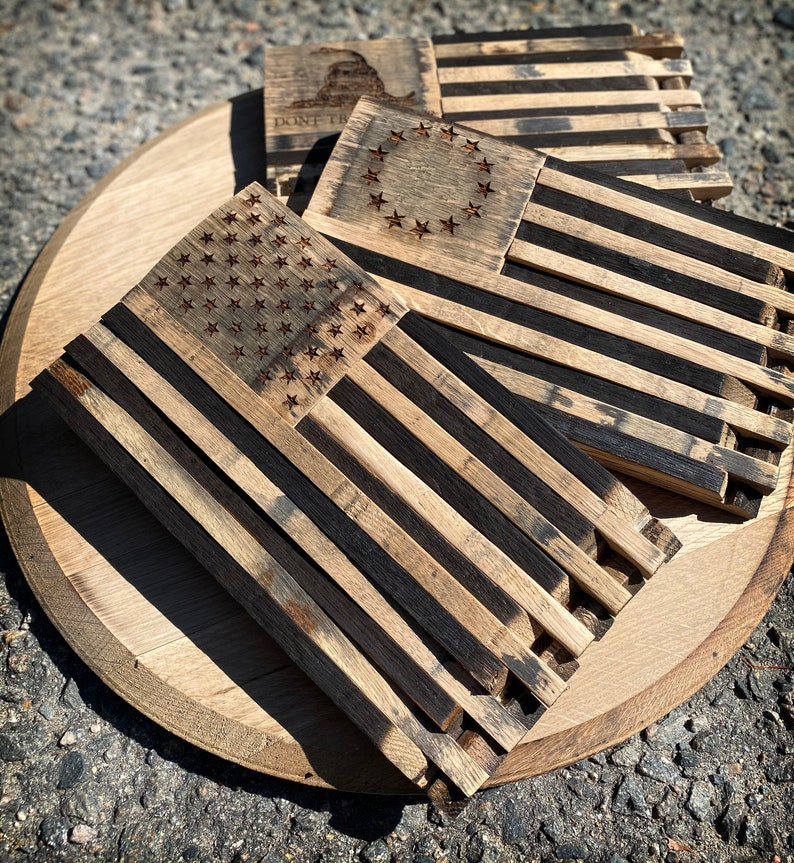 Rustic Bourbon Barrel Stave American Flag Desk Stand Display - Etsy