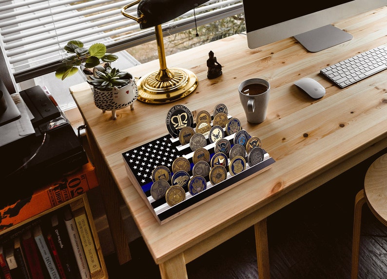 Thin Blue Line American Flag Challenge Coin Table Top Display - Etsy