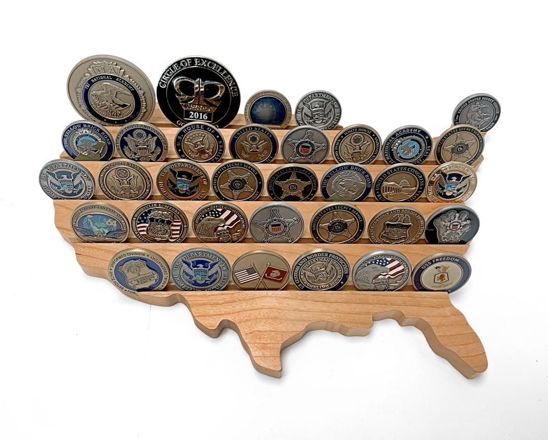 Custom Engraved USA Shape Americana Challenge Coin Table Top Display ...