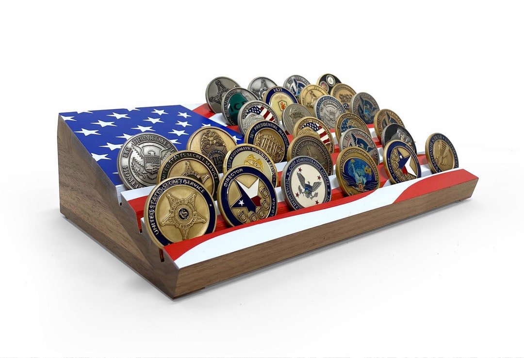 Custom Color Printed American Flag Challenge Coin Table Top Display ...