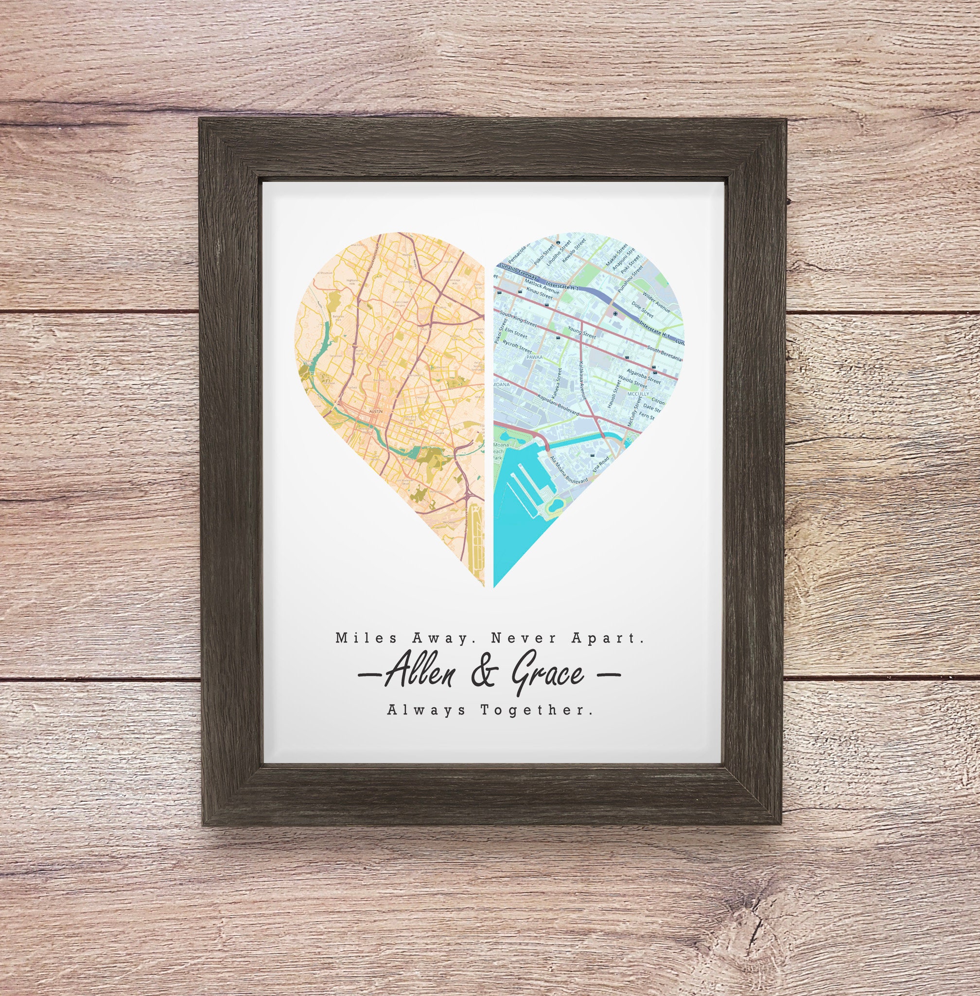 Framed Location Love Map Heart Shape Picture Frame Custom | Etsy