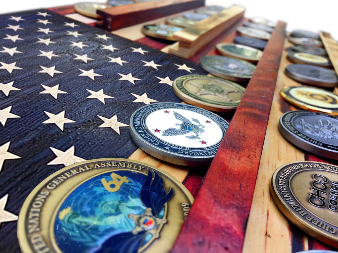 Handmade American Flag Challenge Coin Hanging Wall Display | Etsy