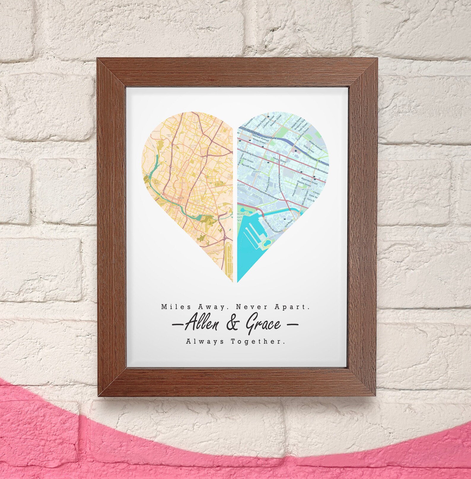 Framed Location Love Map Heart Shape Picture Frame Custom | Etsy