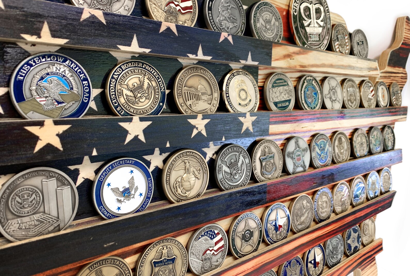 Handmade American Flag USA Shape Challenge Coin Hanging Wall Display ...